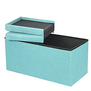 Otto & Ben Mellow Folding Box Chest with SMART LIFT Top Upholstered Tufted Ottomans Bench Foot Rest for Bedroom and Living Room, 30", Mint Blue 30" Storage Ottoman