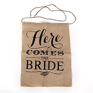 OZXCHIXU 'HERE Comes The Bride' Burlap Bunting Banners for Wedding Backdrop Decoration, 1pc Flags