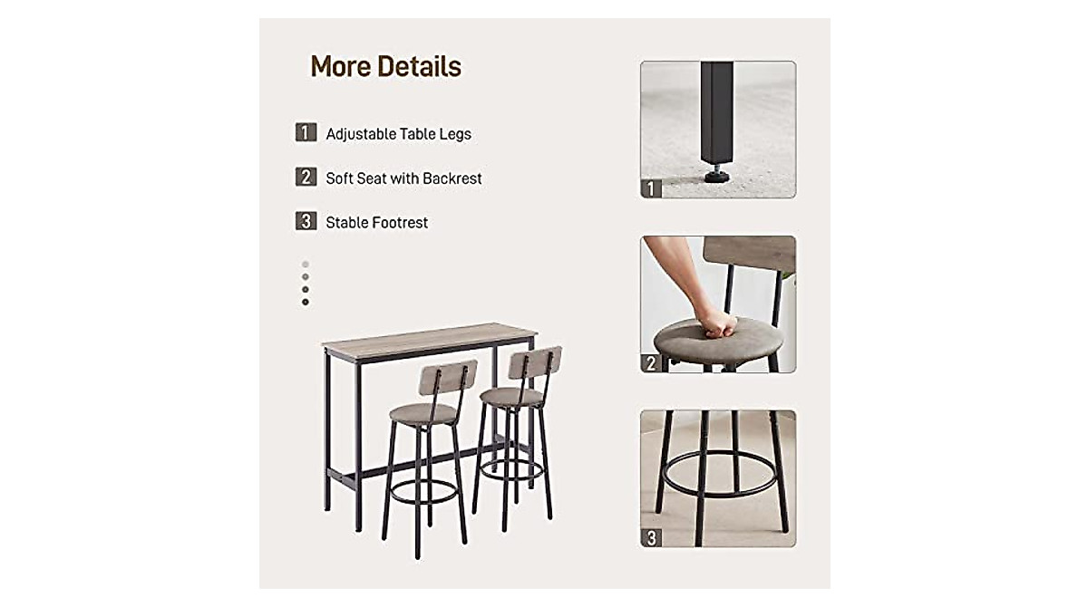 IINE'a 3 Piece Pub Dining Set,Bar Table and Chairs Set with Small ...