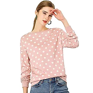 Allegra K Women's Winter Fall Casual Pullover Crewneck Long Sleeve Polka Dots Sweatshirt Sweater Small Pink