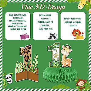 10 PCS Wild One Honeycomb Centerpieces Birthday Decorations for Boys and Girls Safari Centerpieces for Tables 3D Double Side Baby Shower Jungle Animals Party Decorations