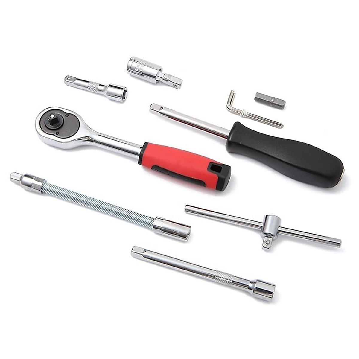 YWHWXB 46 Pieces Mechanic Tool Kit 1/4” Dr. Ratchet Socket Wrench Set with Storage Case, Includes Bit Sockets and Extension Bar