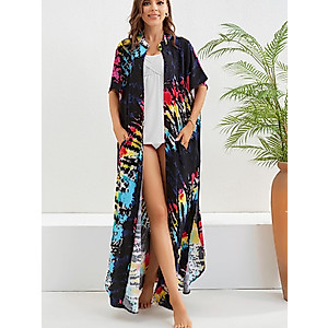SMUDGE Life Kaftan Dresses for Women Loose Fit Button Up Caftans with Pockets for Stylish Cover Up