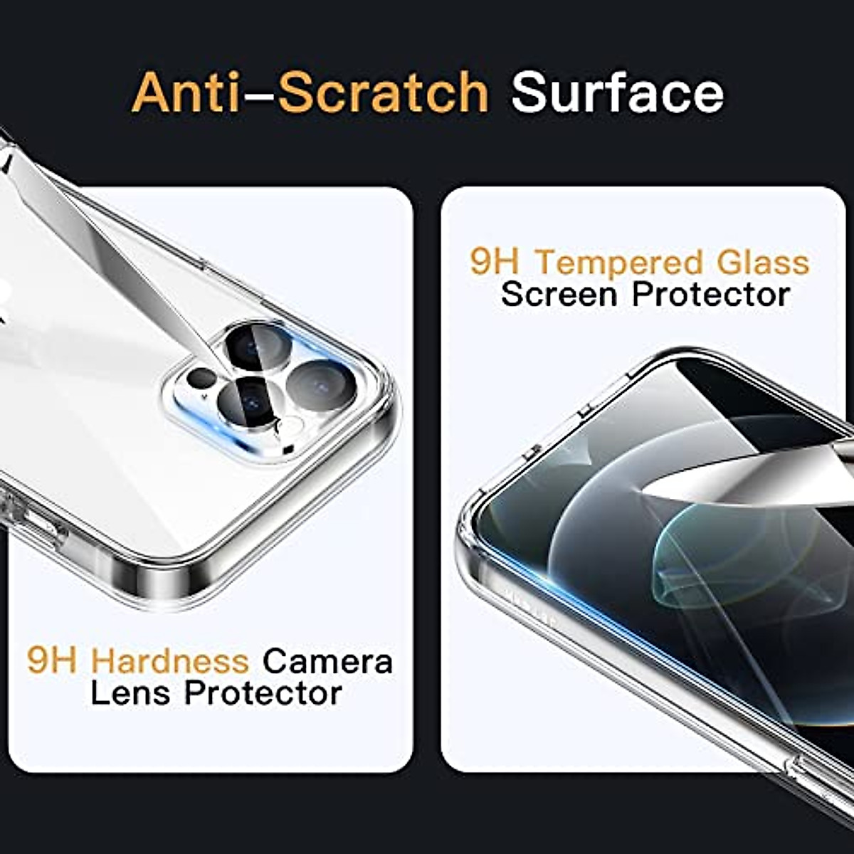 JETech 3 in 1 Case for iPhone 12 Pro 6.1-Inch, with 2-Pack Screen Protector and 2-Pack Camera Lens Protector, Non-Yellowing Shockproof Bumper Phone Cover, Full Coverage Tempered Glass Film (Clear)