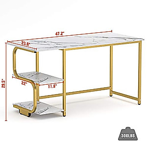 Teraves Reversible Computer Desk for Small Spaces,Small Desk with Shelves,47 inch Gaming Desk Office Desk Bedroom Desk for Home Office