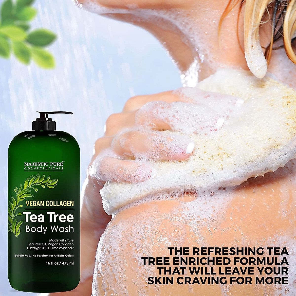Majestic Pure Tea Tree Body Wash - Formulated to Combat Dry, Flaky Skin - Soothes, Nourishes and Moisturizes Irritated, Chapped, Problem Skin Areas - (Packaging may Vary) -16 fl. oz (Pack of 2)