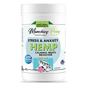 Munchies Paws Dog Treats Stress Relief Made in USA Stress and Anxiety Organic Hemp 300 Count (Peanut Butter)