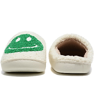 Retro Fuzzy Face Slippers Women Men Non-Slip Couple Style Casual Smiley Face Slippers Retro Soft Fluffy Warm Home Lightweight Slip-on Cute Cozy Indoor Outdoor Memory Foam Face Slippers (Green, 7.5)