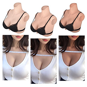 ICEVER New Generation Silicone Breast Plate Cotton Filled Breasts Half Body Crossdresser Fake Breast Forms Transgender (C Cup,Ivory)