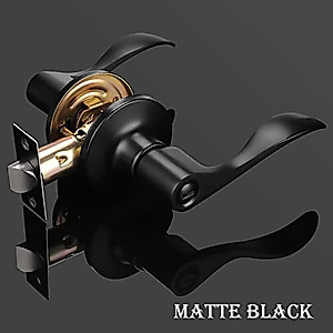 GOBEKOR 5 Pack Black Door Handle with Lock, Matte Black Interior Door Handles Keyless for Bedroom Bathroom Privacy Door Levers Black Bedroom Door Handles Set