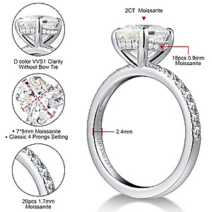 Hitlinker Moissanite Engagement Rings for Women 2ct Oval Cut Promise Wedding Rings for Her 925 Sterling Silver Solitaire Lab Created Diamond Rings Anniversary Ring for Womens Size 6