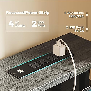 Huuger 47 inch Computer Desk with 3 Drawers, Office Desk Gaming Desk with LED Lights & Power Outlets, Home Office Desks with Storage Space for Bedroom, Work from Home, Gray