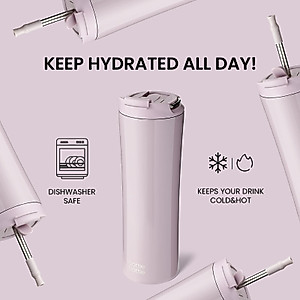 BOTTLE BOTTLE Insulated Water Bottle Coffee Tumblers with Dual-use Lid and Straw Double Walled Iced Travel Coffee Mug for Woman and Man 24oz Stainless Steel Tumbler with Handle（Light Purple）