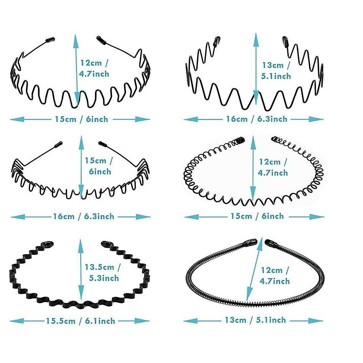 DUNQING metal headband hairband, wavy headband, metal headband, fashionable metal headband, non-slip headband for men and women (6pcs)