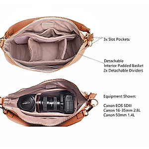 Meliae Camera Bag for Women, DSLR Mirrorless Camera Purse, Leather Shoulder Crossbody Hobo Travel Tote for Photographers (Brown)