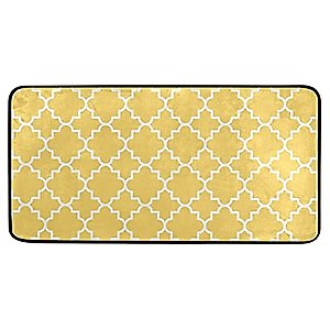 SUABO Kitchen Floor Mat, Yellow Geometric Lattice Non-Slip Doormat Kitchen Mats Bath Rugs for Home Decor, 39"x20"
