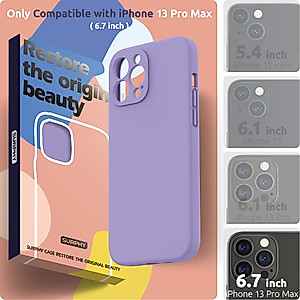SURPHY Compatible with iPhone 13 Pro Max Case with Screen Protector, (Camera Protection + Soft Microfiber Lining) Liquid Silicone Phone Case 6.7 inch 2021, Light Purple