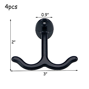 HEVSTIL 4-Piece Black Zinc Alloy Storage Hook, Ceiling Mount Double Hook for Coat, Hat, Towel, Clothes, Kitchen Utensils, 20lbs Weight Capacity