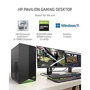 HP Pavilion Gaming Desktop, 10th Generation Intel Core i5-10400F Processor, NVIDIA GeForce GTX 1650 Graphics, 8 GM RAM, 256 GB SSD, Windows 11 Home (TG01-1120, Shadow Black)