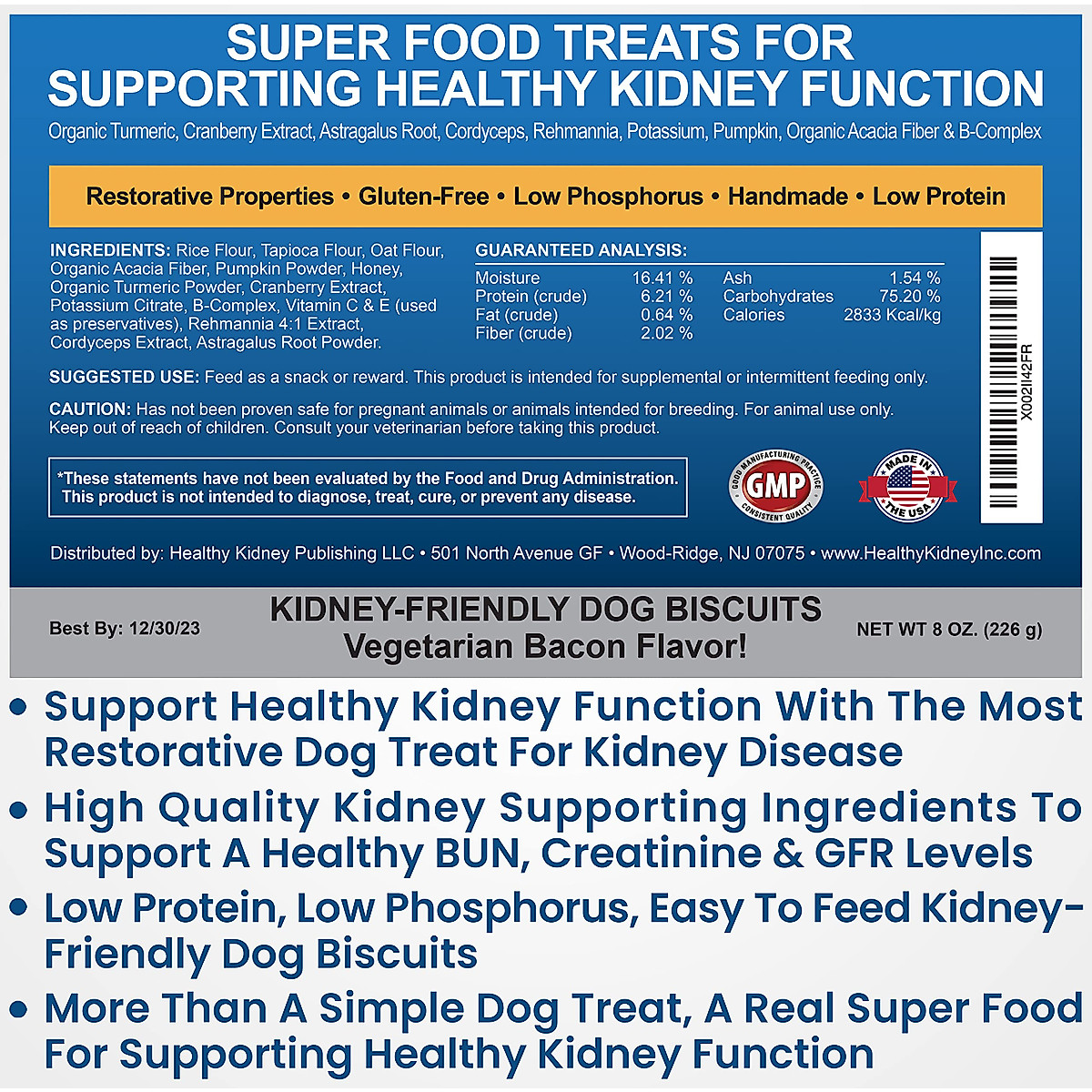 Kidney Restore Bacon Dog Treats 8oz for Canine Kidneys Low Protein Dog Treats for Kidney Support for Dogs. Renal Treats for Any Kidney Dog Diet