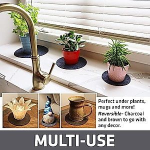 Drymate Plant Coaster Mat Reversible, Charcoal/Brown, (6”, 8”, 10”), (Set of 12), (4 of Each Size), Round/Fabric, Absorbent/Waterproof - Protects Surfaces, Contains Liquids (USA Made)