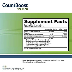 Fairhaven Health CountBoost for Men Optimal Count and Volume Male Fertility Supplement - Pre-conception Nutrition for Him - with Ashwagandha, Vitamin C, and CoQ10-60 Capsules