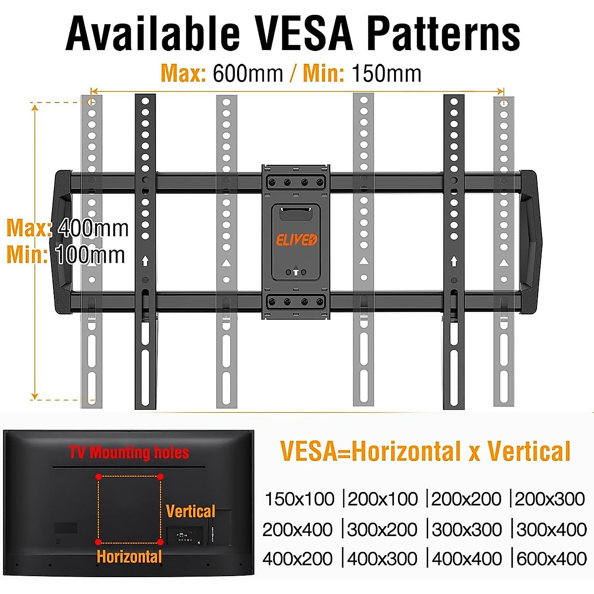 ELIVED TV Wall Mount for Most 42-82 Inch Flat Curved TVs, Full Motion Wall Mount TV Bracket Swivel and Tilt TV Mount with Articulating Arms, Fits 12"-16" Wood Studs, Max VESA 600x400mm, 100 lbs
