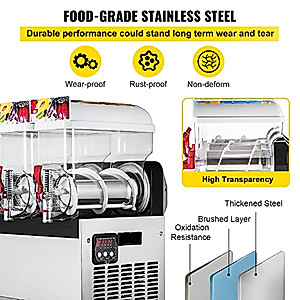 VEVOR Commercial Slushy Machine, 3x15L Margarita Machine, Margarita Slush Frozen Drink Machine, Frozen Drink Maker Food-Grade Tank, Slushie Machine for Cafes Restaurants Bars Home Use