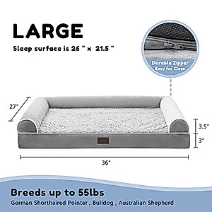 WESTERN HOME Orthopedic Dog Beds for Large Dogs, Foam Pet Sofa with Waterproof Lining, Removable Washable Cover and Nonskid Bottom, Dog Couch Bed for Comfortable Sleep