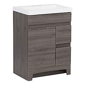 Spring Mill Cabinets Muriel Bathroom Vanity with 1-Door Cabinet, 2 Drawers, and White Single-Sink Top, 24.5" W x 16.75" D x 33.89" H, Dark Oak