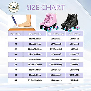 YYW Roller Skates for Women Men, High Top PU Leather Classic Double-Row Roller Skates, Indoor Outdoor Roller Skates for Beginner a Shoes Bag (Black Flash Wheel, 39)