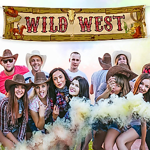 Cowboy Party Decorations Cowboy Banner Western Scene Setters for Cowboy Decorations Party Wooden House Barn Banner Western Party Supplies Wild West Backdrop Background 15.7 x 72 Inch