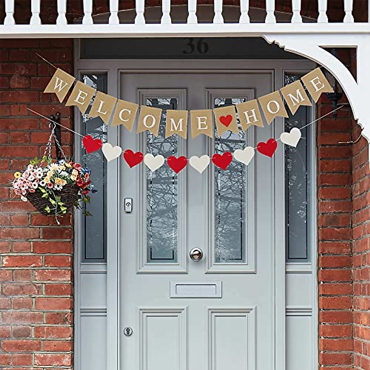 Welcome Home Banner, Rustic Burlap Welcome Home Signs, Welcome Home Decorations, Heart Garland Banner for Wall/Front Door