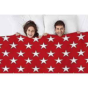 Mugod Stars Throw Blanket USA Flag White Stars on a Red Background Seamless Pattern Decorative Soft Warm Cozy Flannel Plush Throws Blankets for Bedding Sofa Couch 50 X 60 Inch