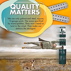 5' Tall Rust Proof Aluminum Low Profile Dog Waste Station for Roll Bags (most popular bags) with 400 waste bags & 25 can liners (Matte Black)