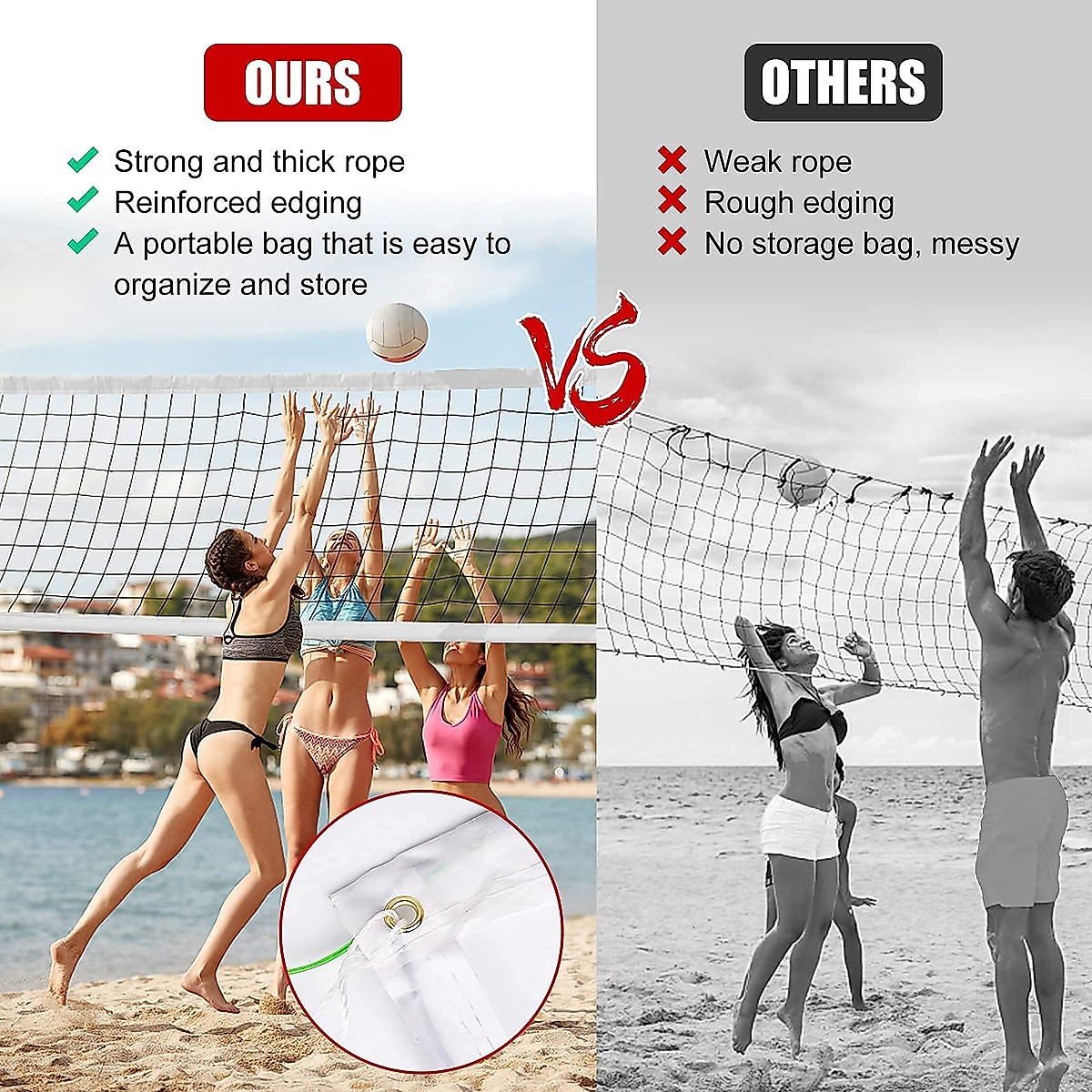 Professional Volleyball Net Outdoor Sand, Grass Volleyball Nets for Backyard, Portable Beach Kids Badminton Net Pro Volleyball Practice Net Set 32X3FT Indoor Volleyball Net for Pool Inground, No Poles