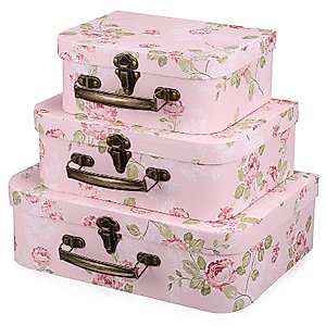 HOMSFOU 3Pcs Paperboard Suitcases Set of 3 Print Doll Clothes Storage Decorative Gift Box Small Party Favor Boxes for Wedding Bridal Shower
