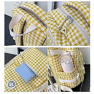 Qyrno Plaid Backpack Kawaii Backpack with Cute Accessories Cute Backpack Aesthetic Backpack DIY Backpack