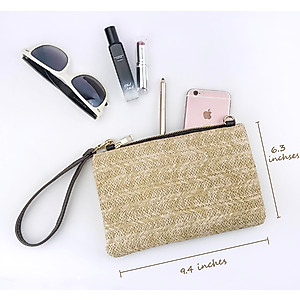 Straw Zipper Small Cross body bag Wristlet Clutch Womens Purse (Silver)