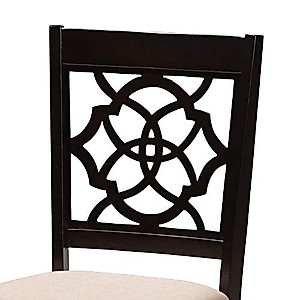 Baxton Studio Renaud Dining Chair and Dining Chair Sand Fabric Upholstered Espresso Brown Finished Wood Dining Chair