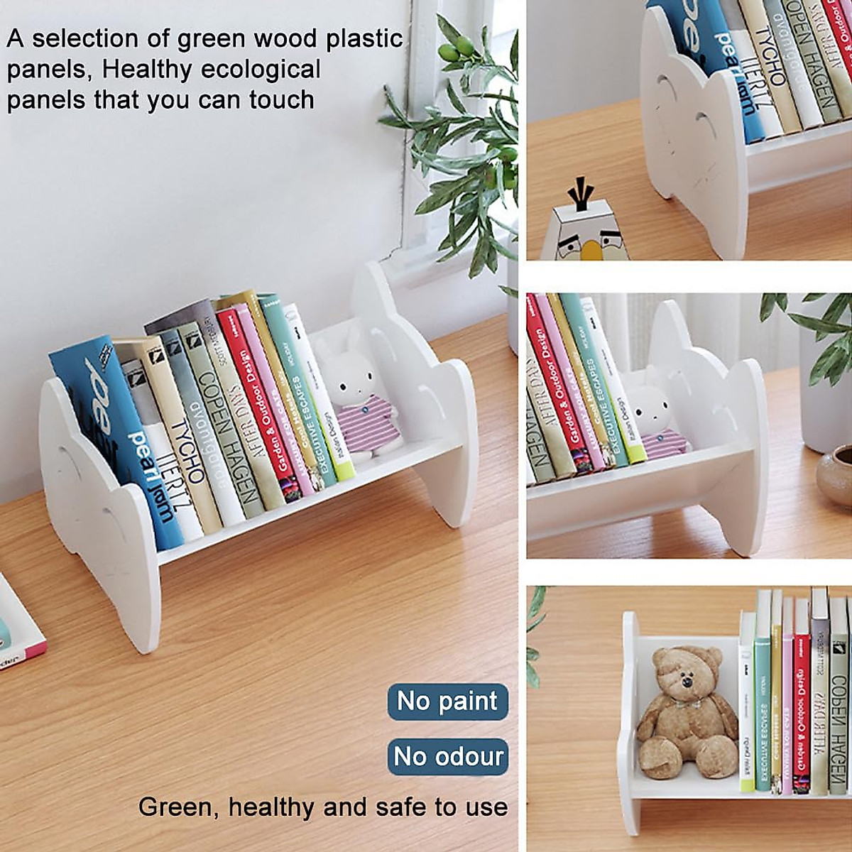 Hggzeg Kids Bookcase Small Desktop Children Bookshelf Storage Display Rack, White Book Organizer for Kids Room (White)