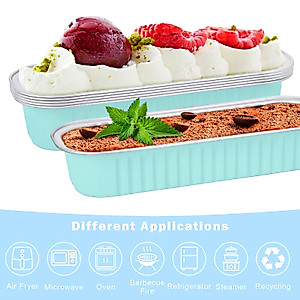 WEKIWGOT Mini Loaf Baking Pans with Lids and Spoons (50 Pack, 6.8oz), Rectangle Aluminum Cupcake Containers with Sealing Sticker, Baking Cups for Cheesecake Creme Brulee Ramekins (Pink)