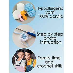 Crochet Stuffed Animal CAT DIY Kit, Beginner Craft kit for Teens and Adults, All Materials Included, Detailed Instructions with 45 Pictures, Hypoallergenic Yarn