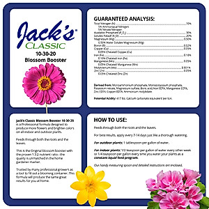 Jack's Classic 10-30-20 Blossom Booster Water-Soluble Fertilizer with Micronutrients for Increasing Color and Quantity of Blooms in Flowering Plants, 8oz