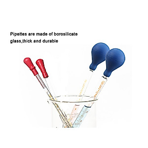 Luckkyme 4pcs Thick Glass Graduated Dropper Pipettes and Liquid Pipettors with Scale Line Silicone Rubber Caps 1ml 2ml 5ml 10ml