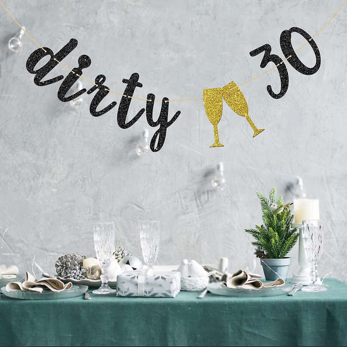 Black Glitter Dirty 30 Banner - Happy 30th Birthday Banner - Happy 30th Anniversary Party Decorations Supplies