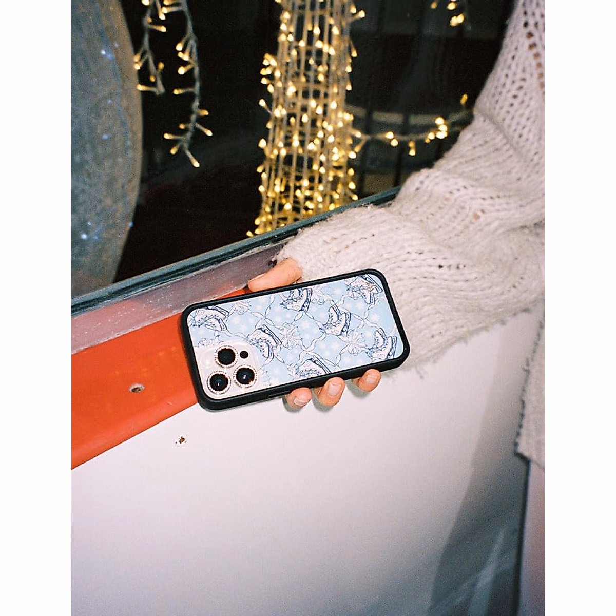 Wildflower Cases - Ice Skates Case, Compatible with Apple iPhone 14 Pro | Blue, Coquette, White, Bows, Trendy, Gift - Protective Black Bumper, 4ft Drop Test Certified, Women Owned Small Business