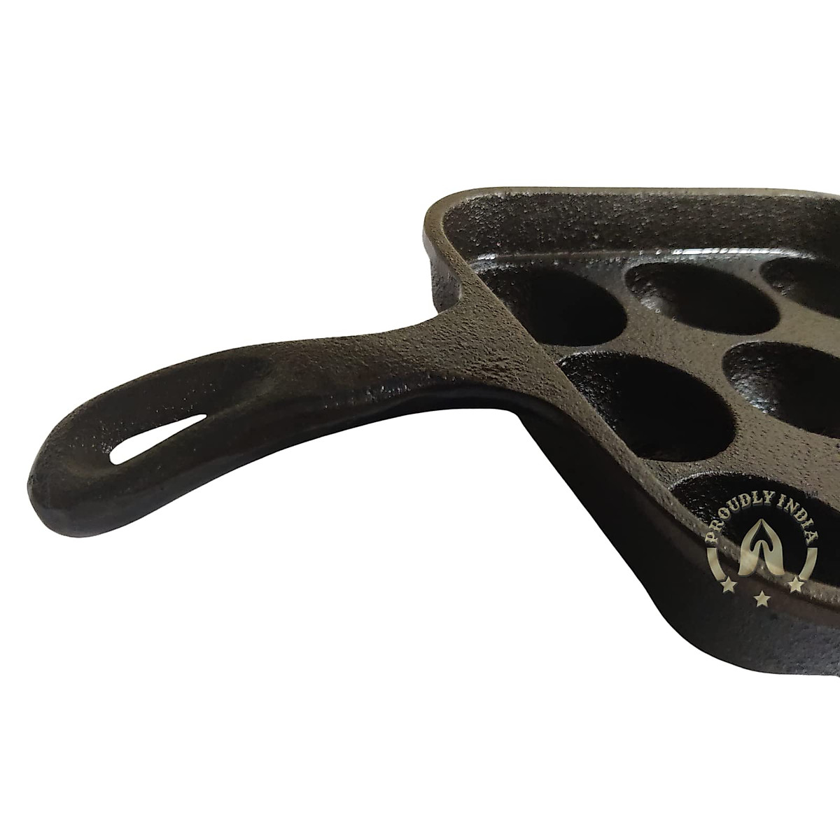 Cast Iron Paniyaram | Paddu Pan Long Handle Induction Compatible - SQUARE | 9 Pits | Flat Bottom with Ring and Handle | with FREE Turner Rod