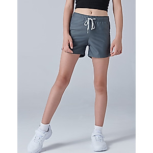 4 Pack Youth Girls Athletic Shorts 3", Girls Soccer Shorts, Kids Workout Gym Clothes Activewear Apparel with Zipper Pockets (Set 1, Small)