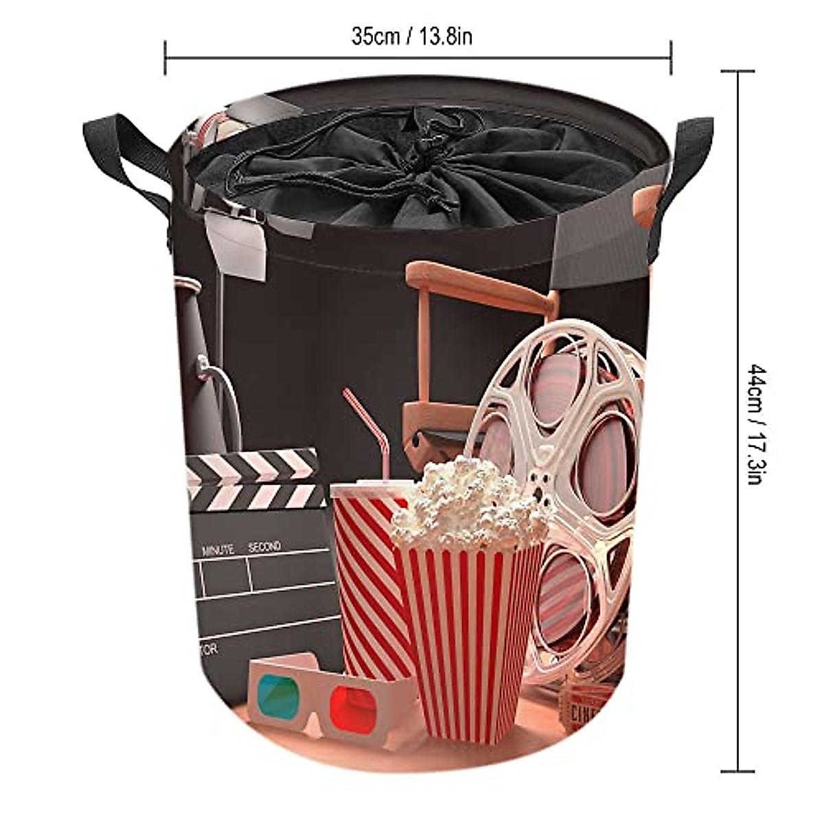 KURISOE Movie Theater Laundry Hamper Cinema Retro Movie Festival Poster Laundry Hamper movie theater tickets Organizer Basket for Girl Bedroom, Bathroom, Dorm